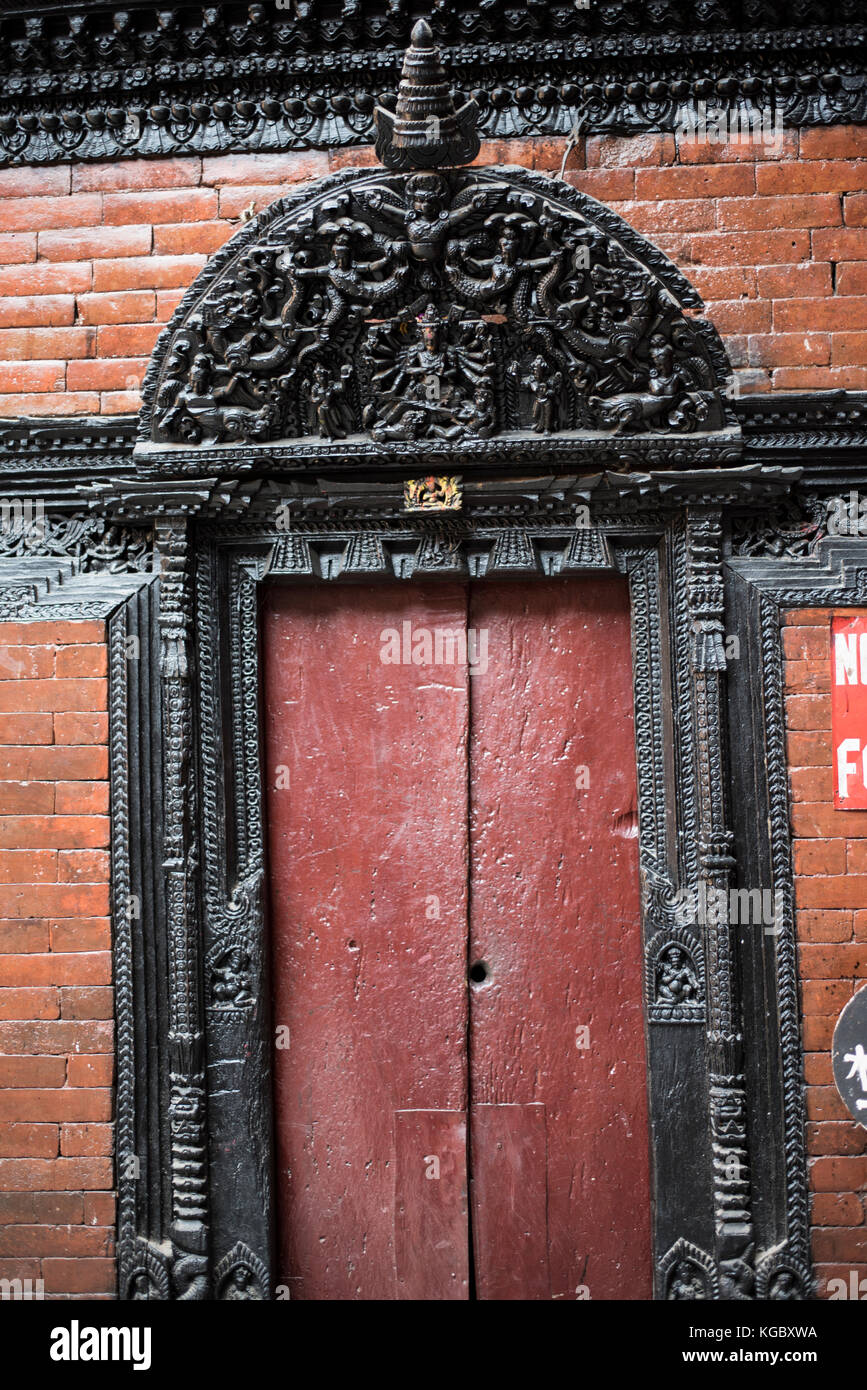 wooden traditional handcrafted window in the brick wallcarved Stock ...