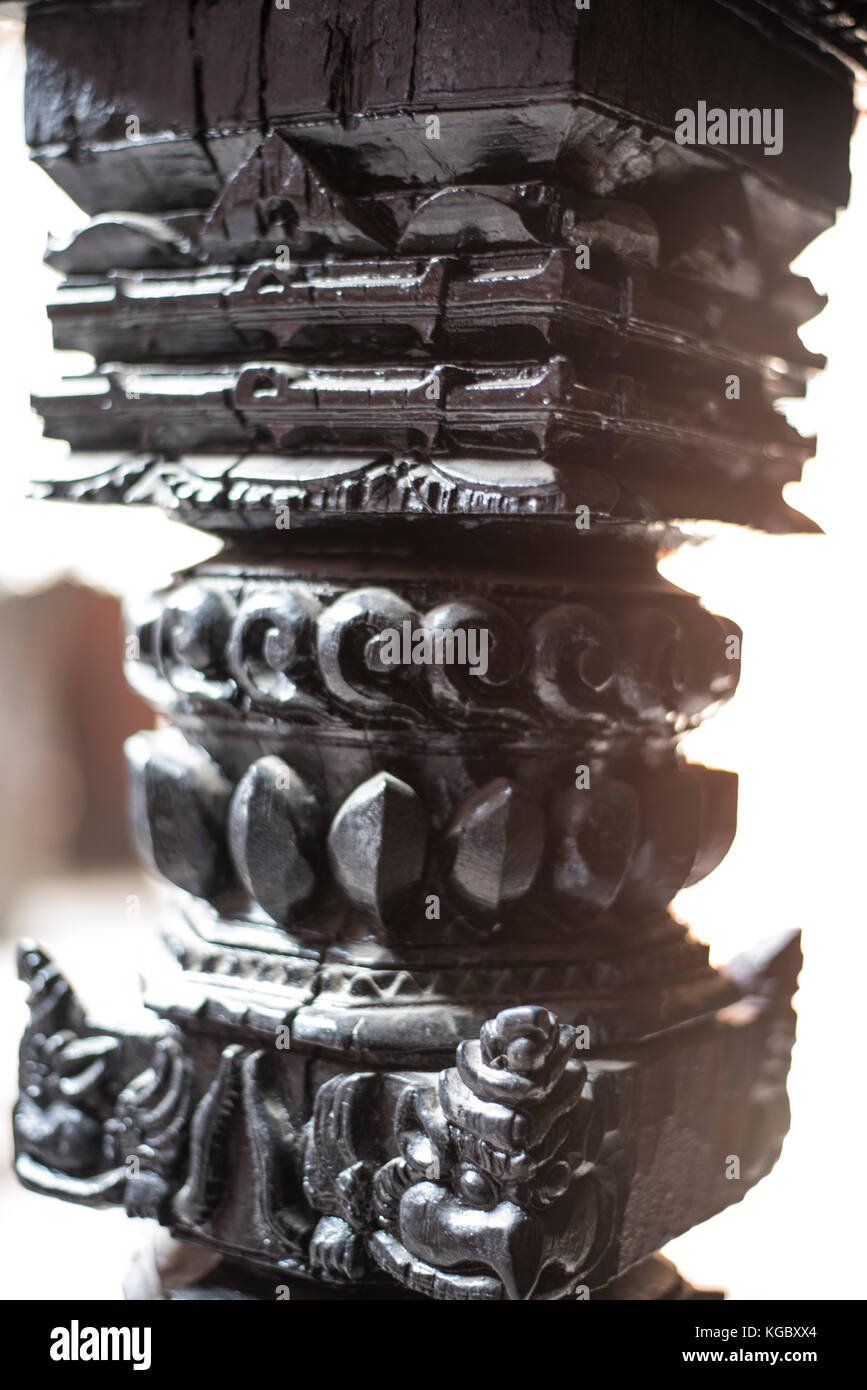 wooden handcrafted beautiful pillars of a temple Stock Photo - Alamy