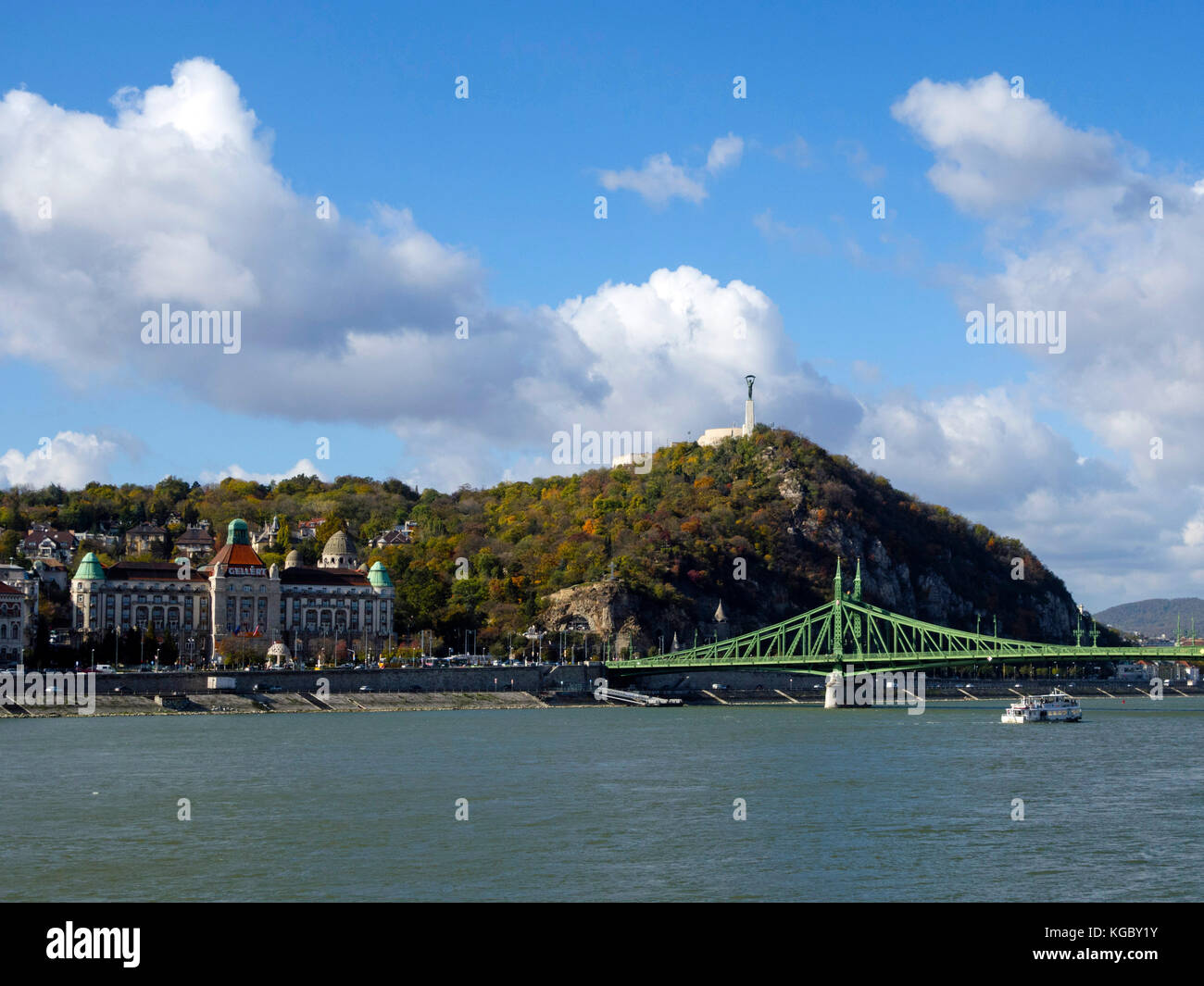 Gellért Hotel and Gellért Hill with Statue of Liberty and Liberty ...