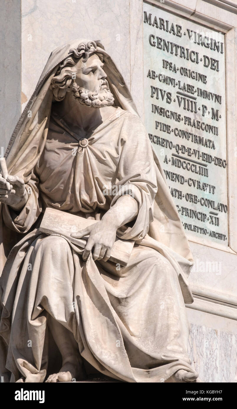 The statue of Prophet Isaiah situated on the Column of the Immaculate Conception, Piazza ...