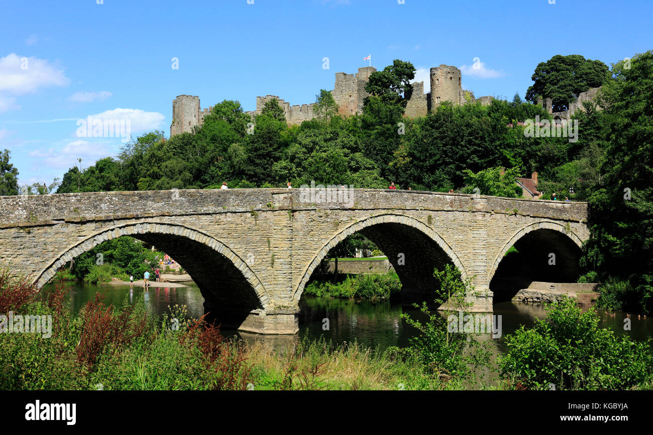 Dinham bridge crosses the River Teme with Ludlow Castle completes the ...