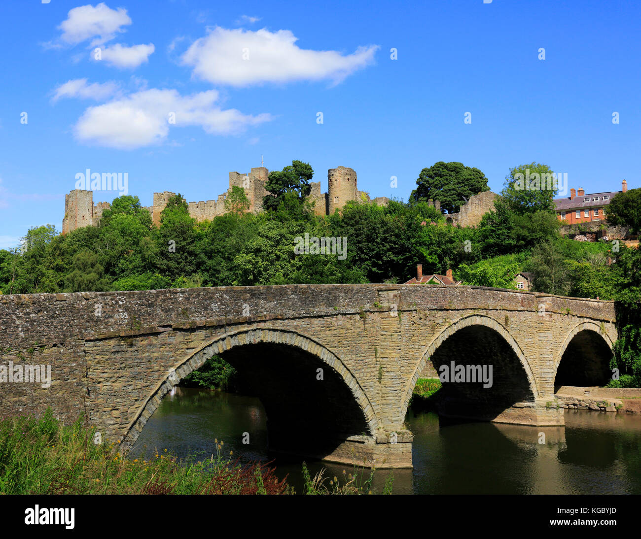 Dinham Bridge crosses the River Teme with Ludlow Castle int he ...