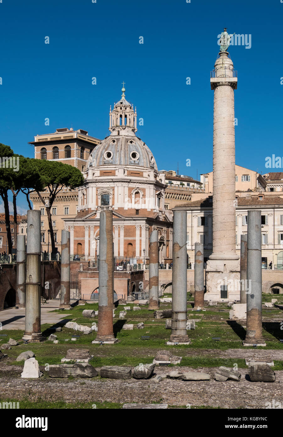 Trojan's Forum, Column and Santa Maria di Loreto on a crisp October ...