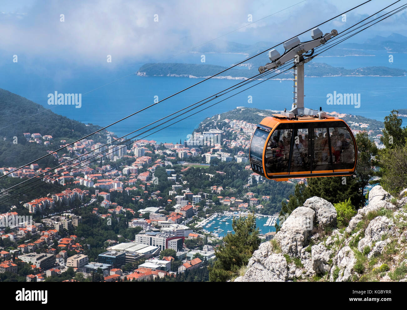 Looking down to Dubrovnik's new harbour from the summit of Mount Srd ...