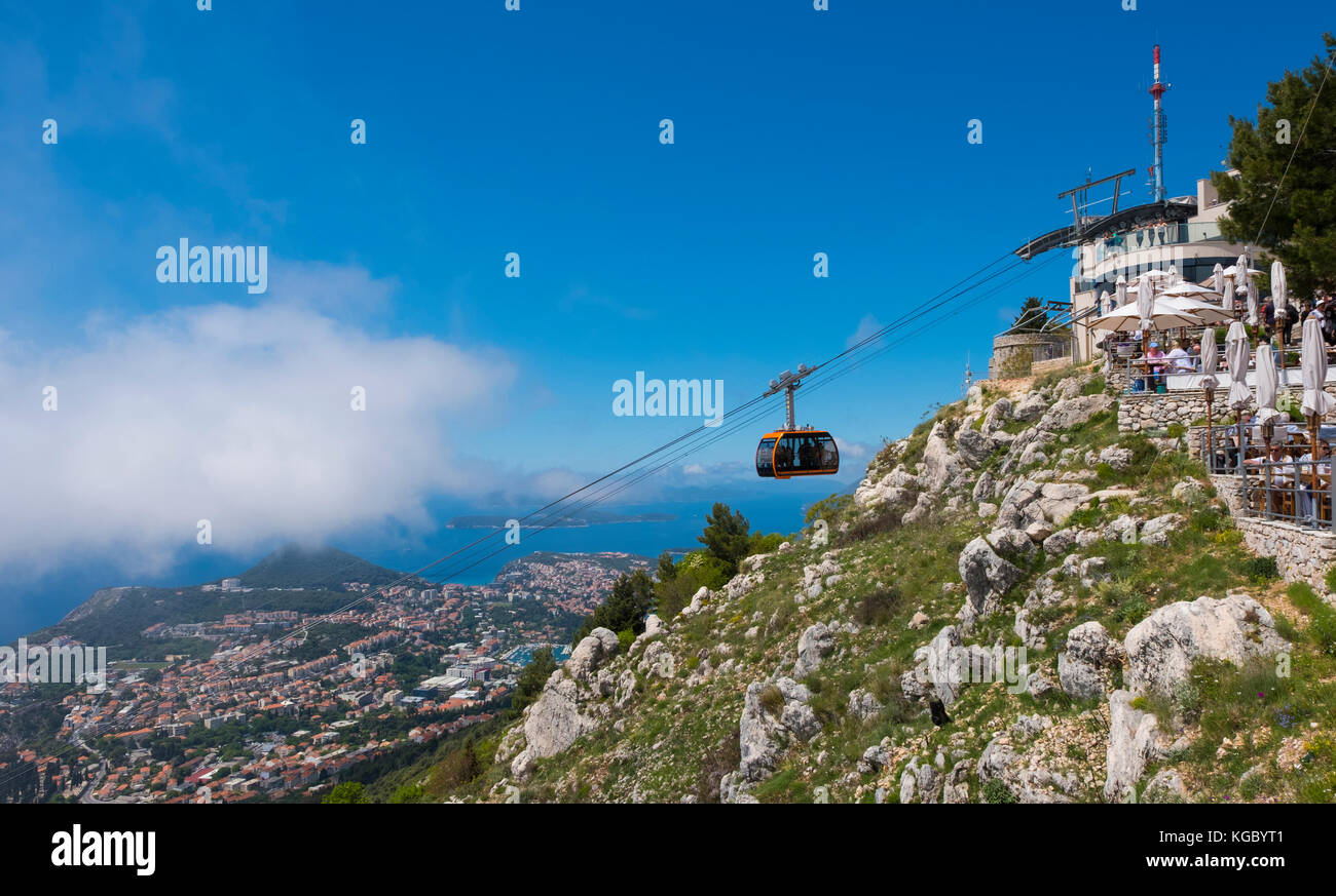The cable car departs from the summit of Mount Srd, Croatia, Europe ...