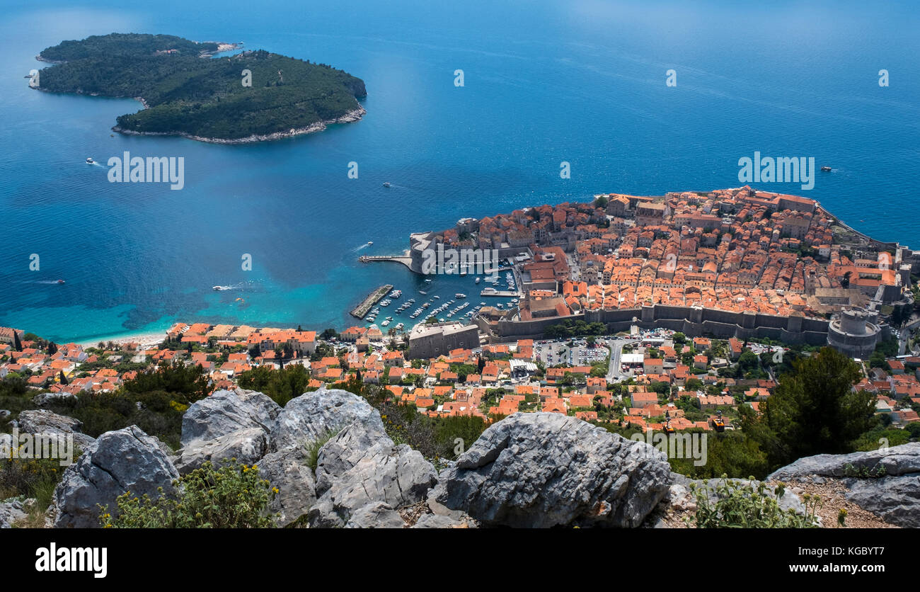 Lokrum Island and Dubrovnik viewed from Mount Srd, Croatia, Europe ...