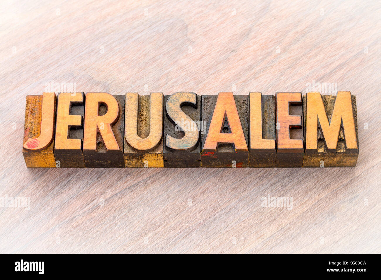 Jerusalem word abstract in vintage letterpress wood type printing ...