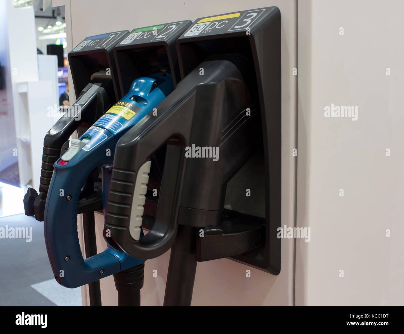 charging Station for electric cars with the power cable supply plugged ...