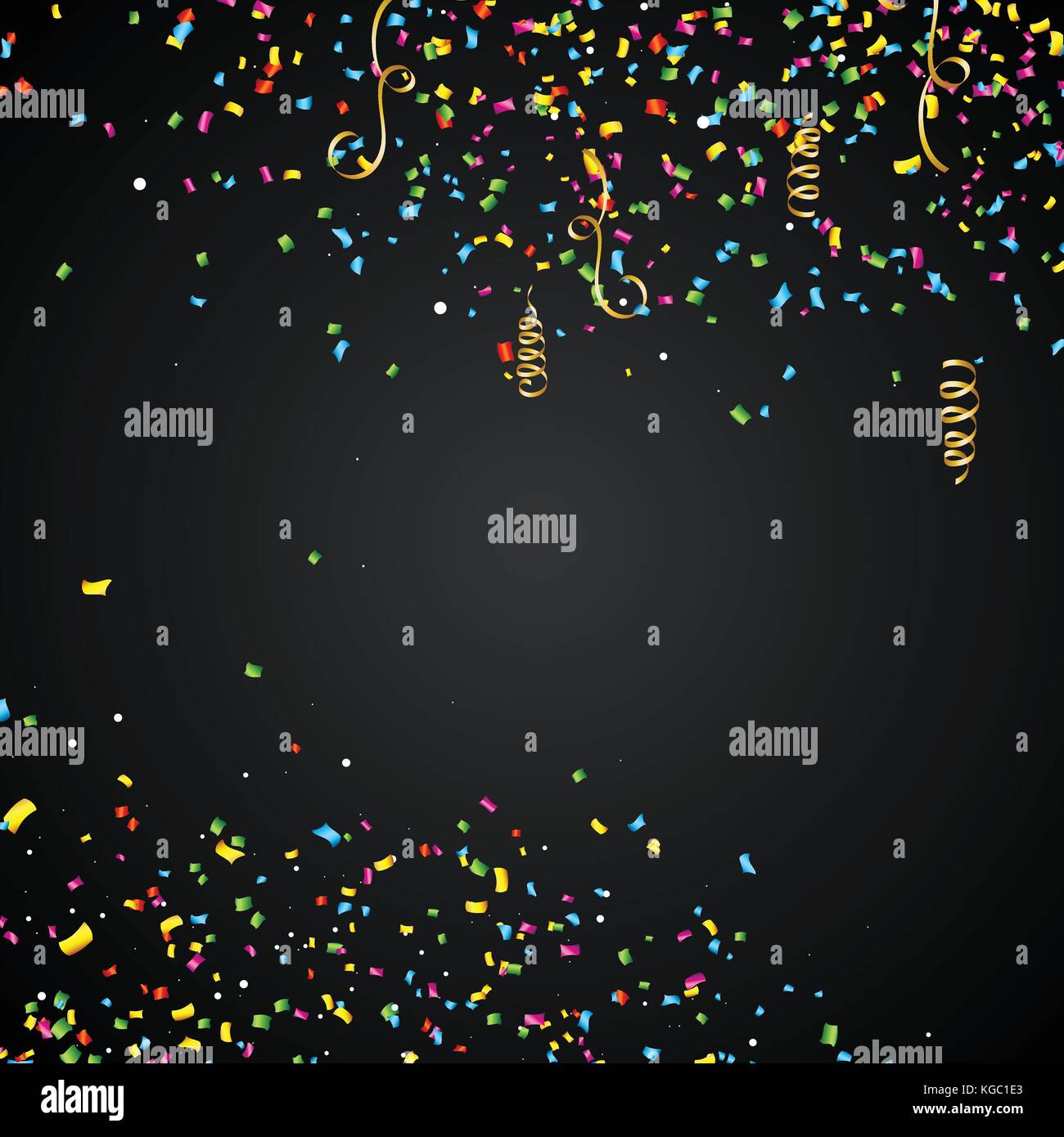 Abstract Vector Illustration with Colorful Confetti and Ribbon on Dark ...