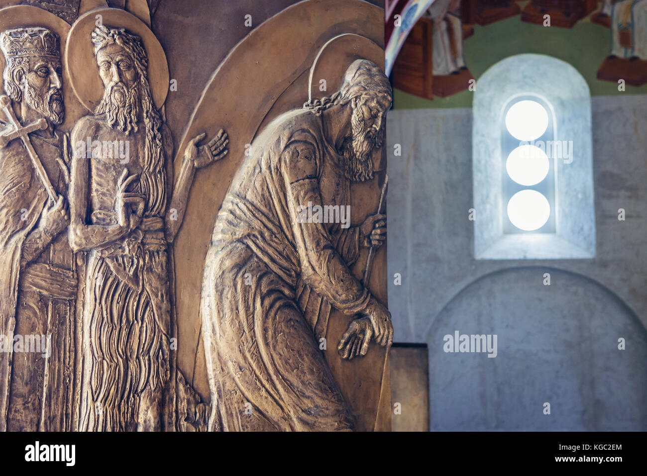 Bas relief door of Saint Jovan Vladimir Orthodox temple in Bar coastal ...
