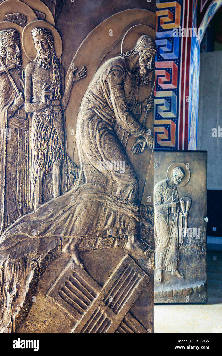 Bas relief door of Saint Jovan Vladimir Orthodox temple in Bar coastal ...