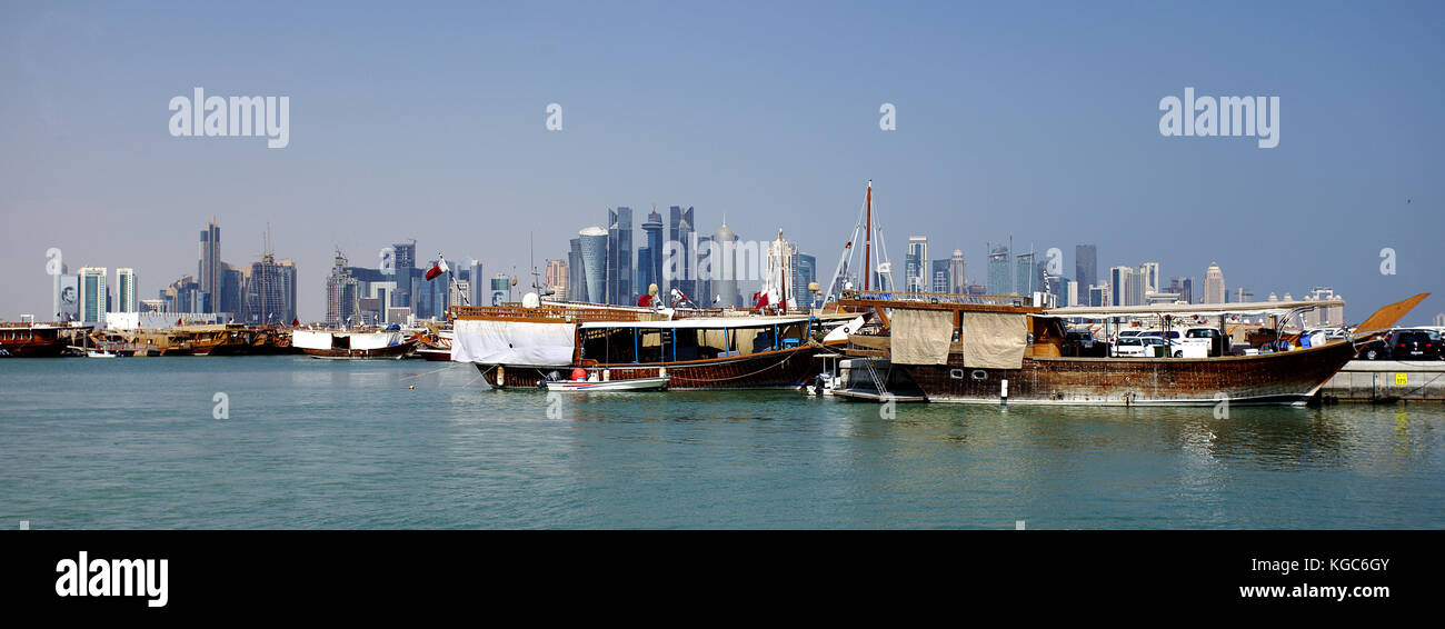 DOHA, QATAR - NOVEMBER 6, 2017: View of Doha Bay from the Corniche ...