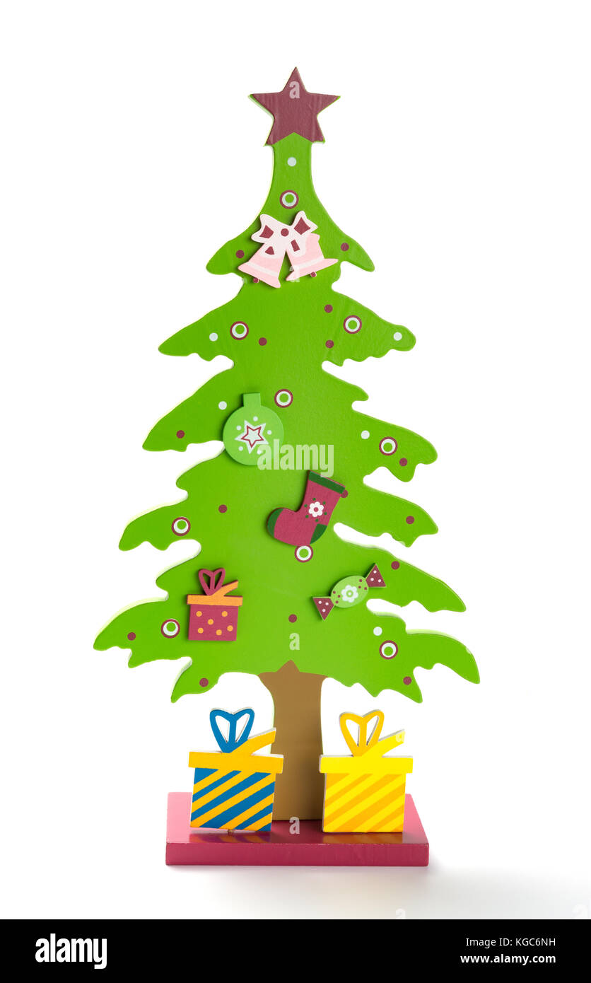 dummy green Christmas tree with decoration and present boxes on white ...