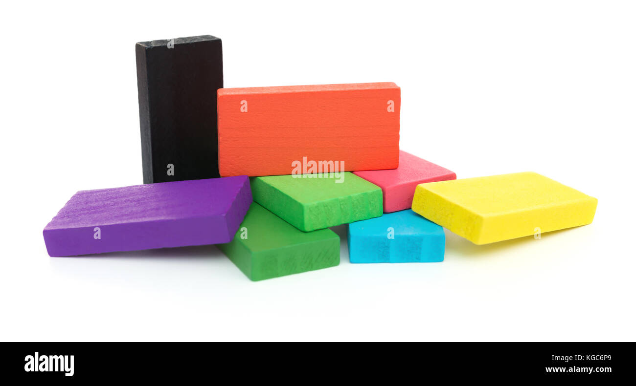 colorful wooden toy blocks on white background Stock Photo - Alamy