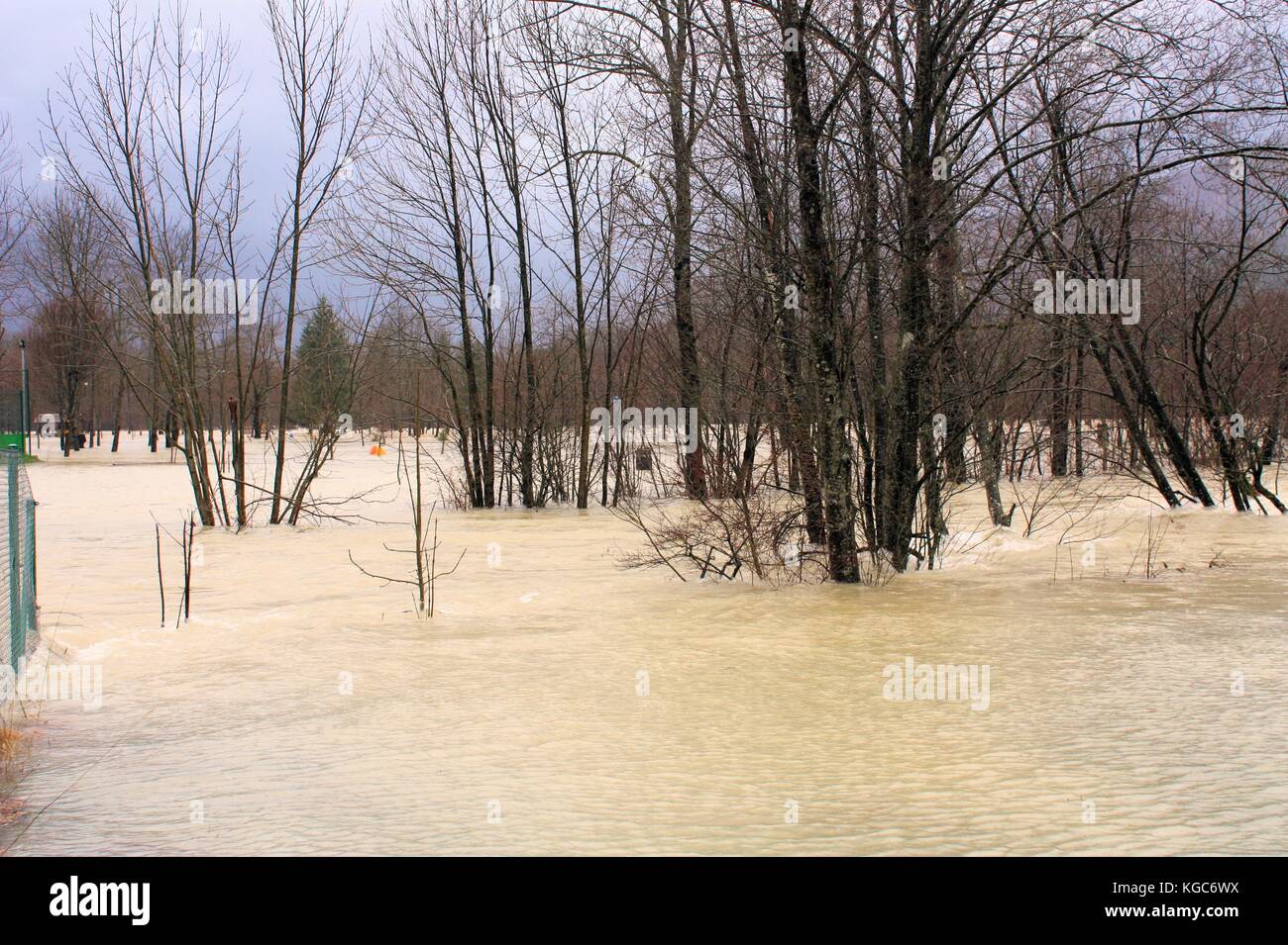 river flooding after a lot of rain Bohinj Stock Photo - Alamy