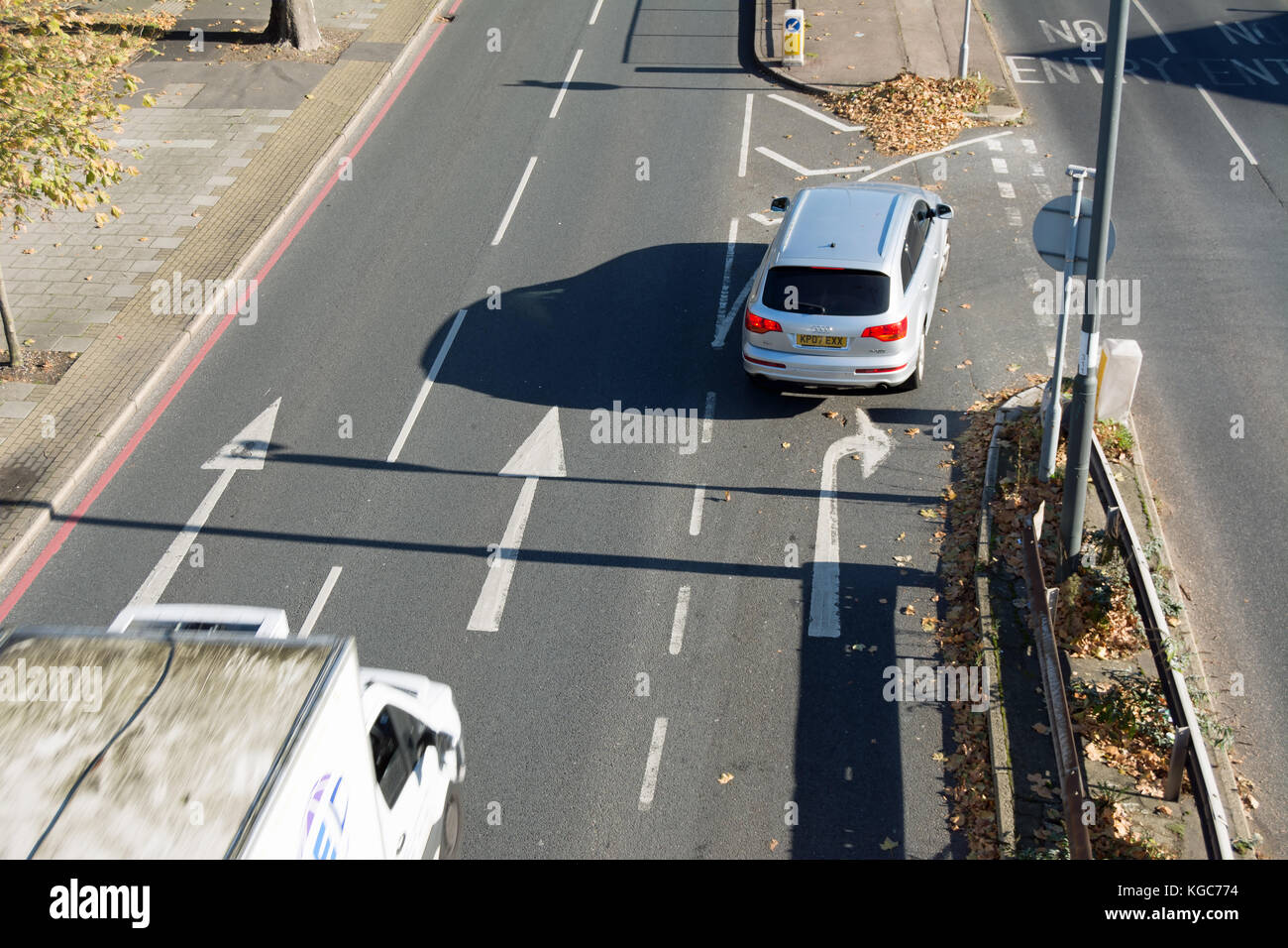 section of the a316, a main road, seen from a road bridge in east sheen ...