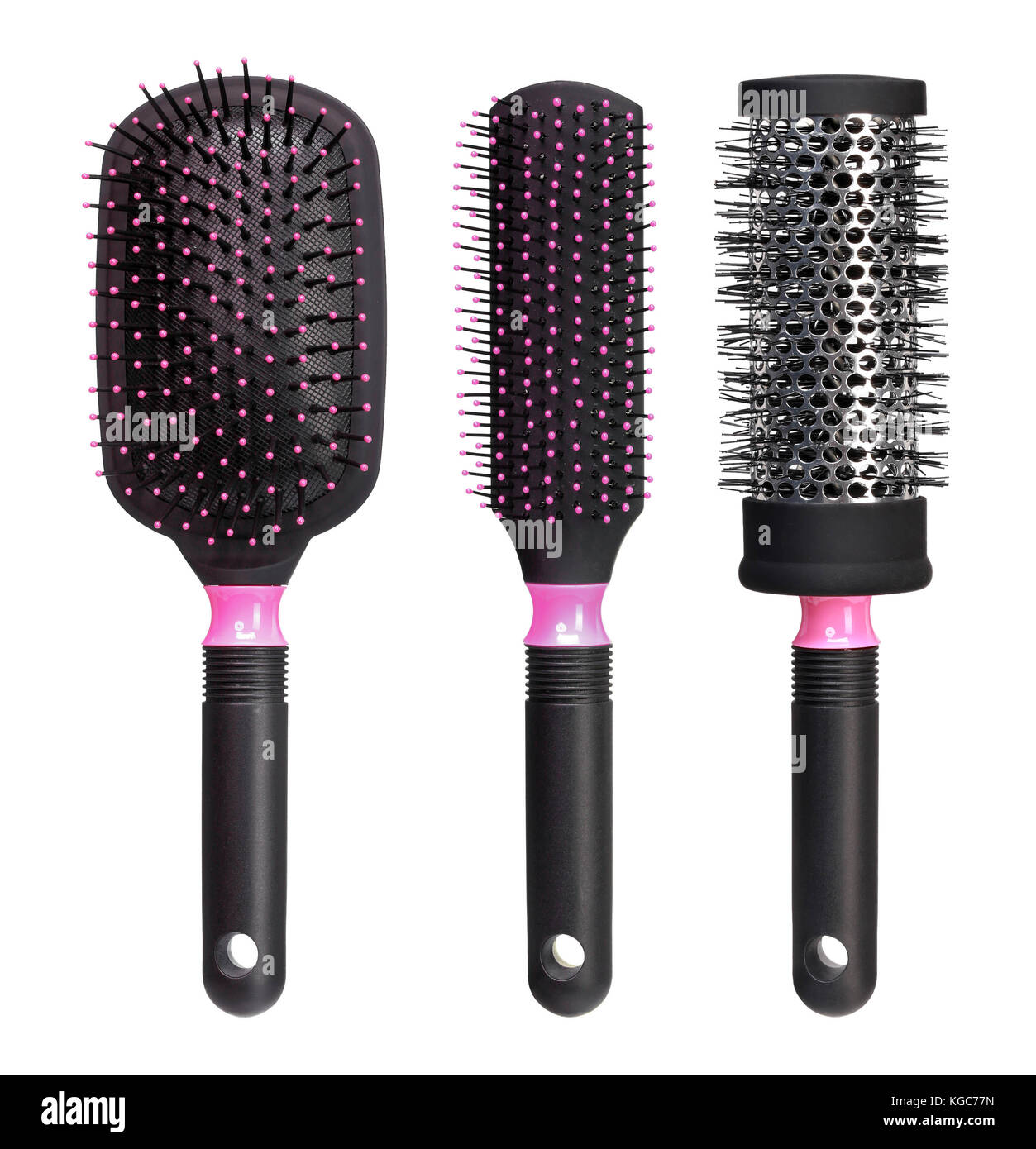 Set of black hairbrushes isolated on white background. Close up. High ...