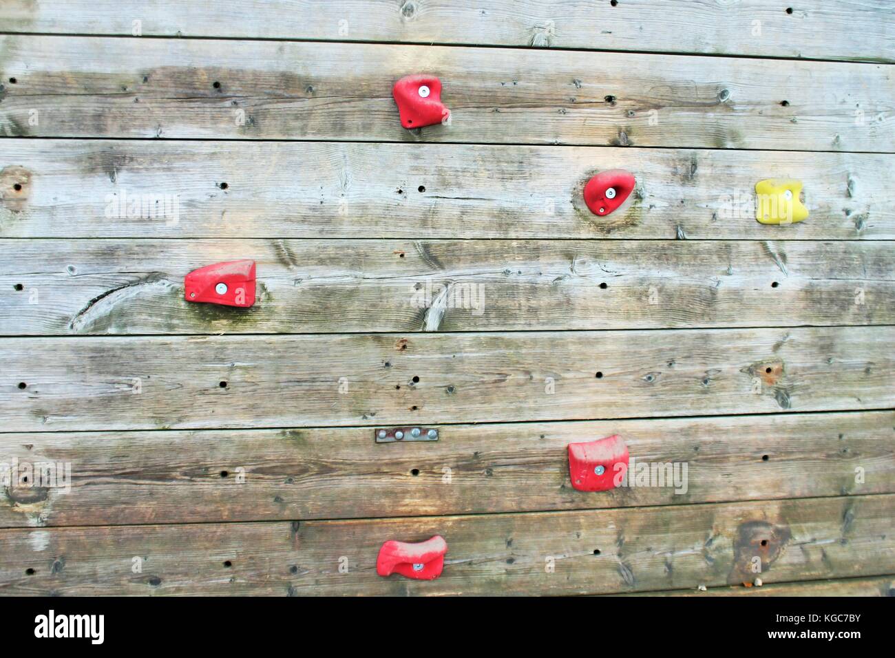 wooden climbing wall with bright colored foot holds Stock Photo - Alamy
