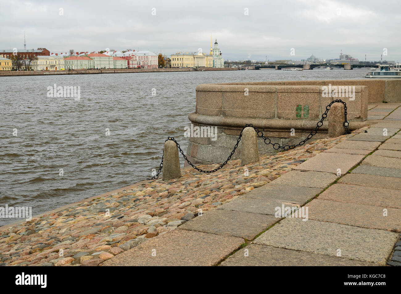 The granite embankment along the river.Beach have been paved with stone ...