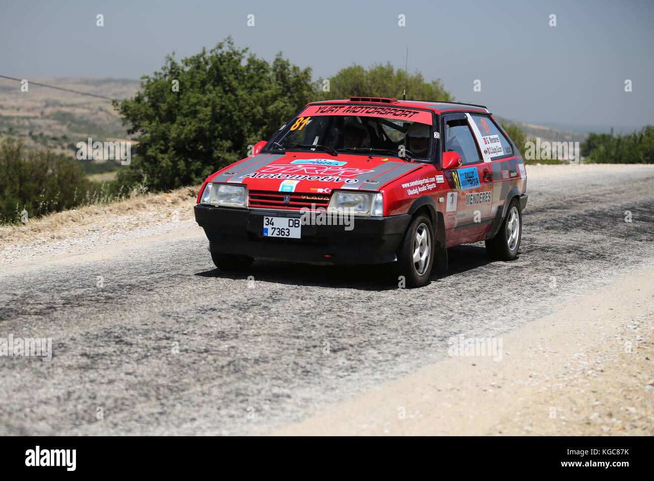 CANAKKALE, TURKEY - JULY 02, 2017: Gurkal Menderes drives Lada Samara ...