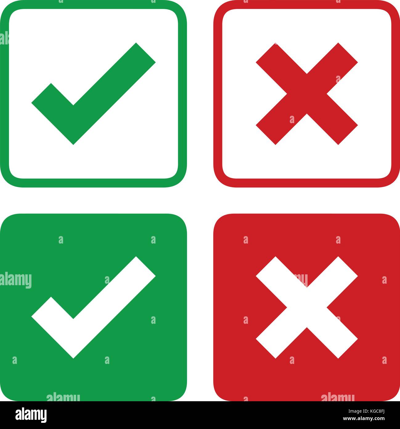 Tick icon set. Stylish check mark icon set in green and red colors ...