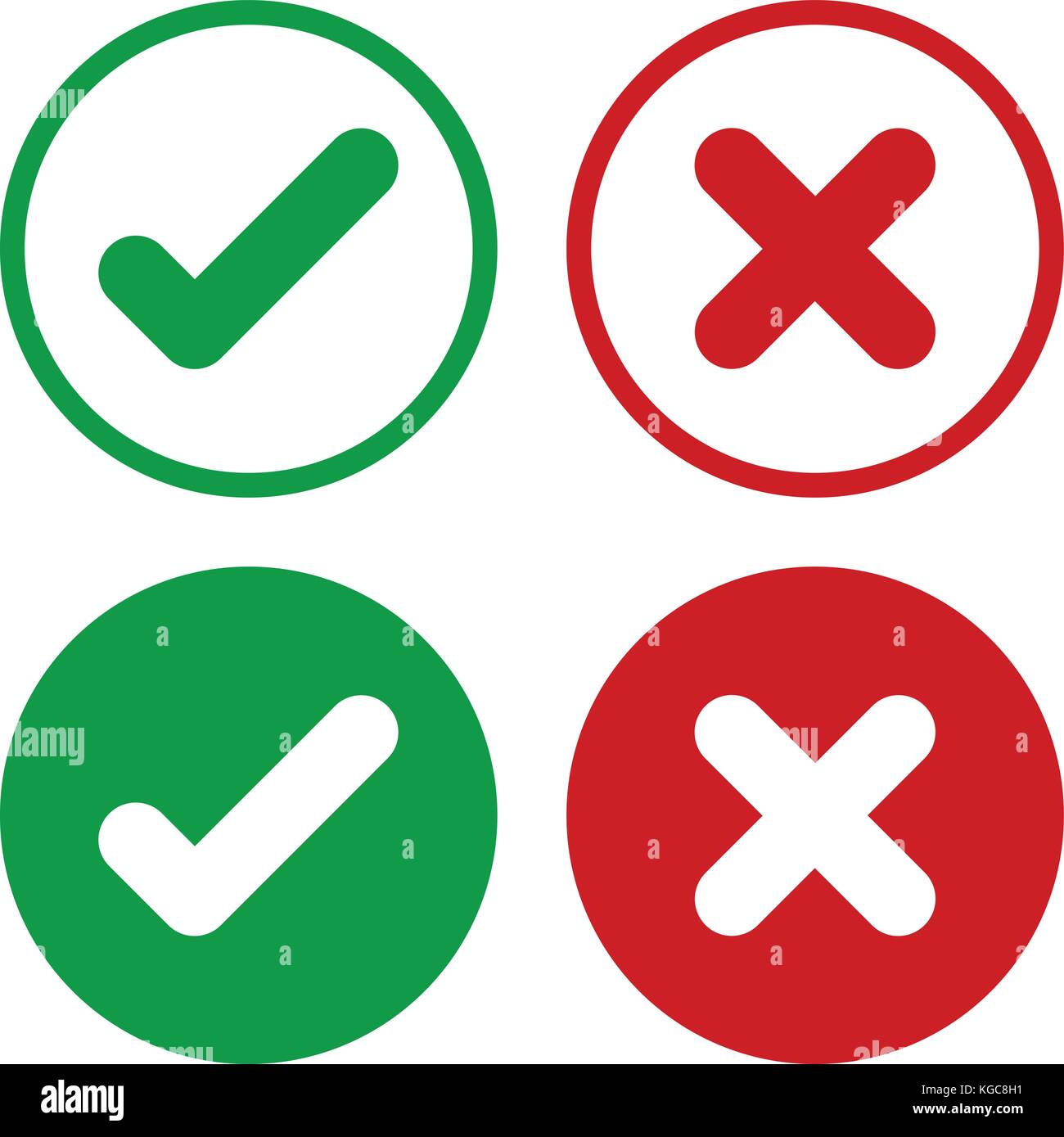 Tick icon set. Stylish check mark icon set in green and red colors ...