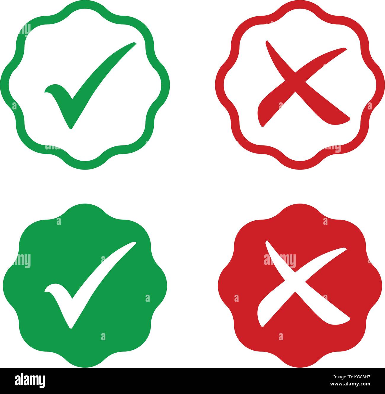 Tick icon set. Stylish check mark icon set in green and red colors ...