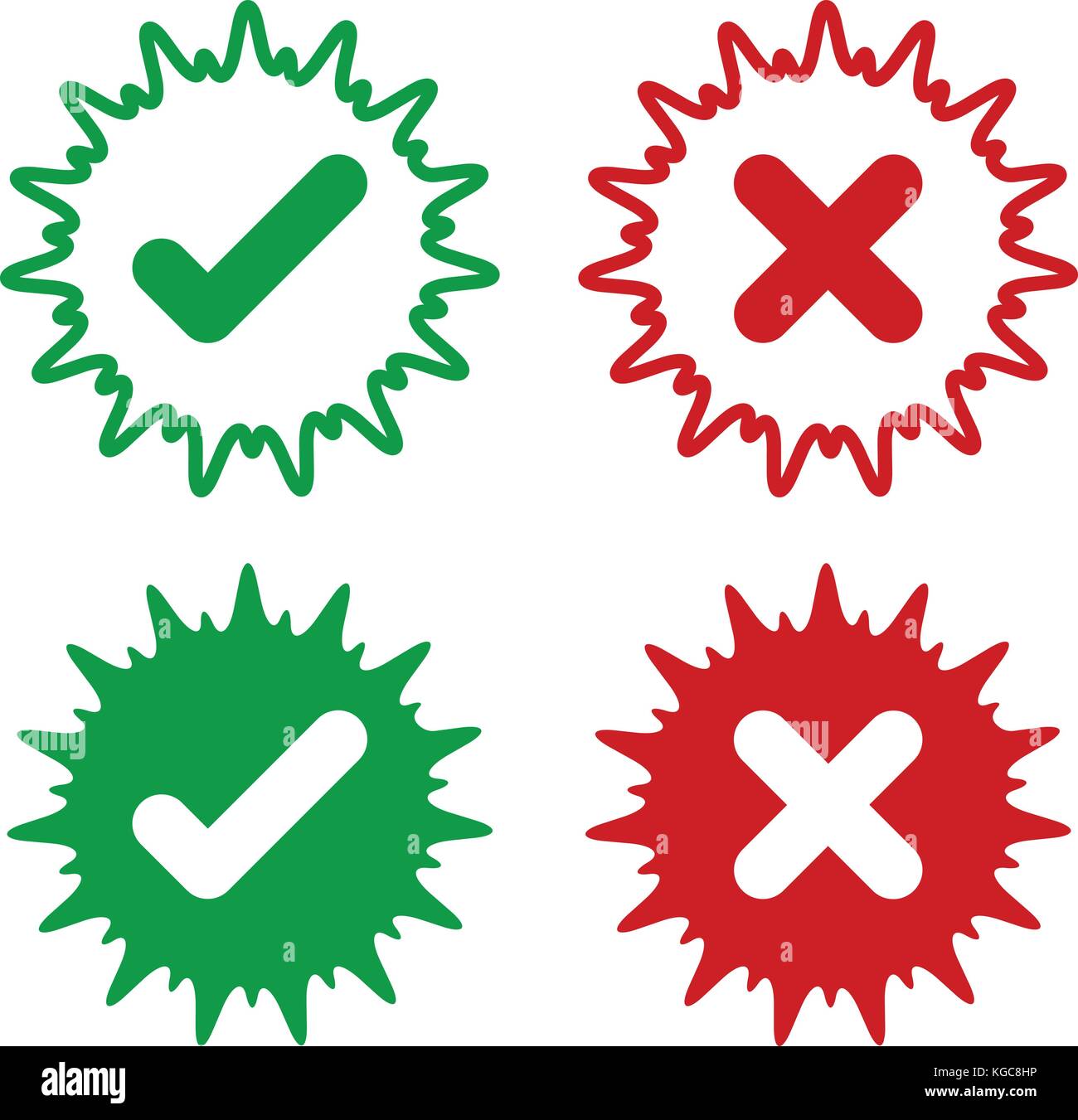 Tick icon set. Stylish check mark icon set in green and red colors ...