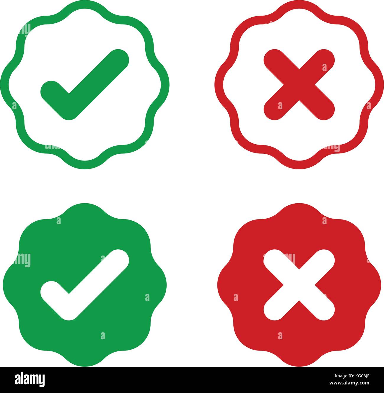 Tick icon set. Stylish check mark icon set in green and red colors ...