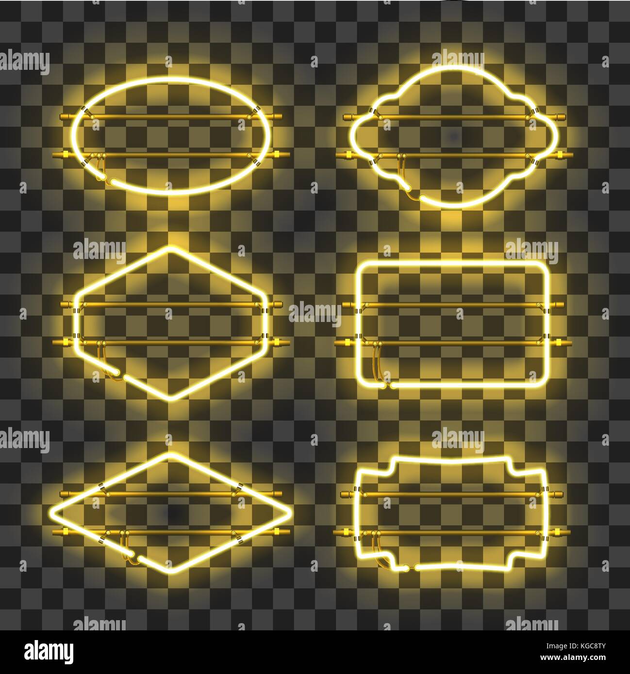 Set of realistic glowing yellow neon frames Stock Vector Image & Art ...