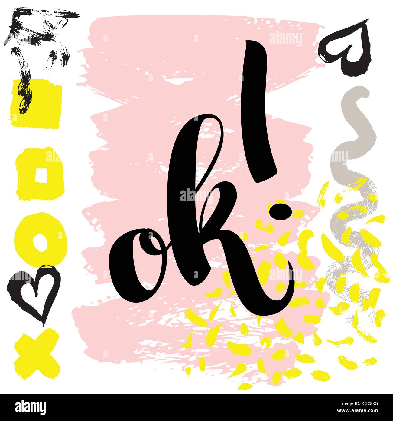 Ok. Vector hand drawn brush lettering on colorful background Stock ...