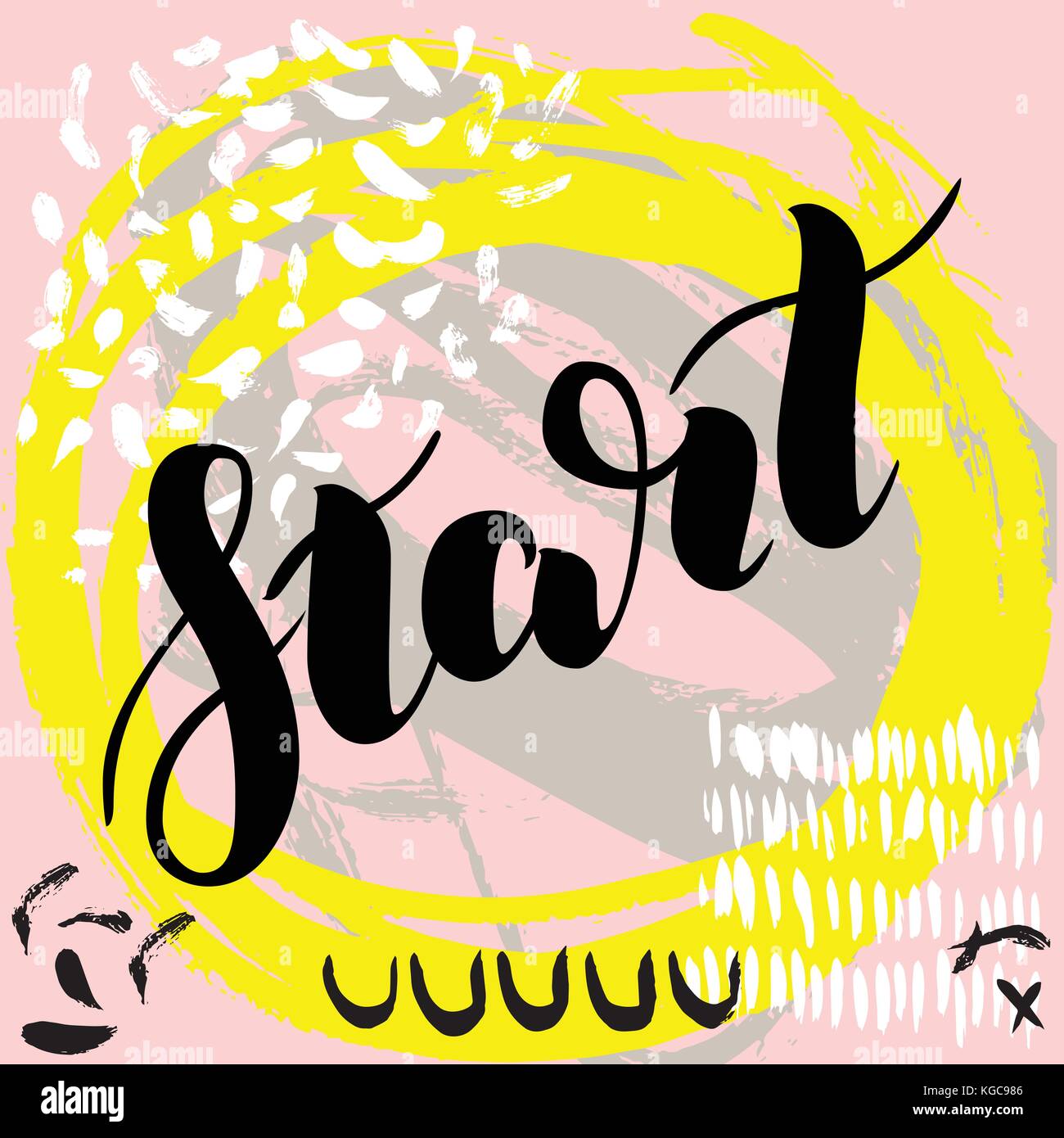 Start. Vector hand drawn brush lettering on colorful background Stock ...
