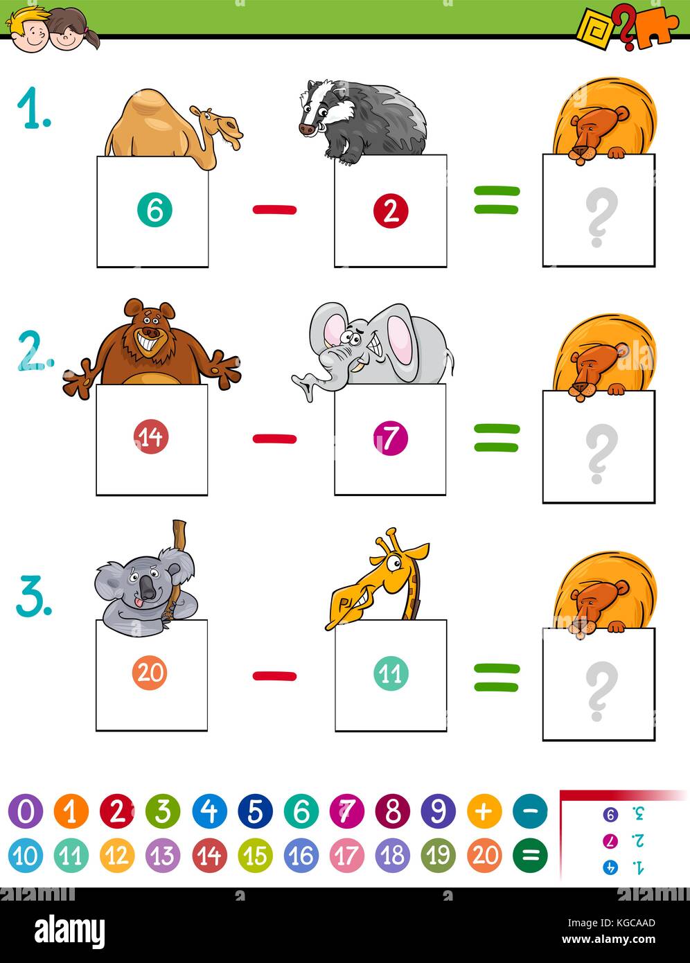 Cartoon Illustration of Educational Mathematical Subtraction Puzzle ...