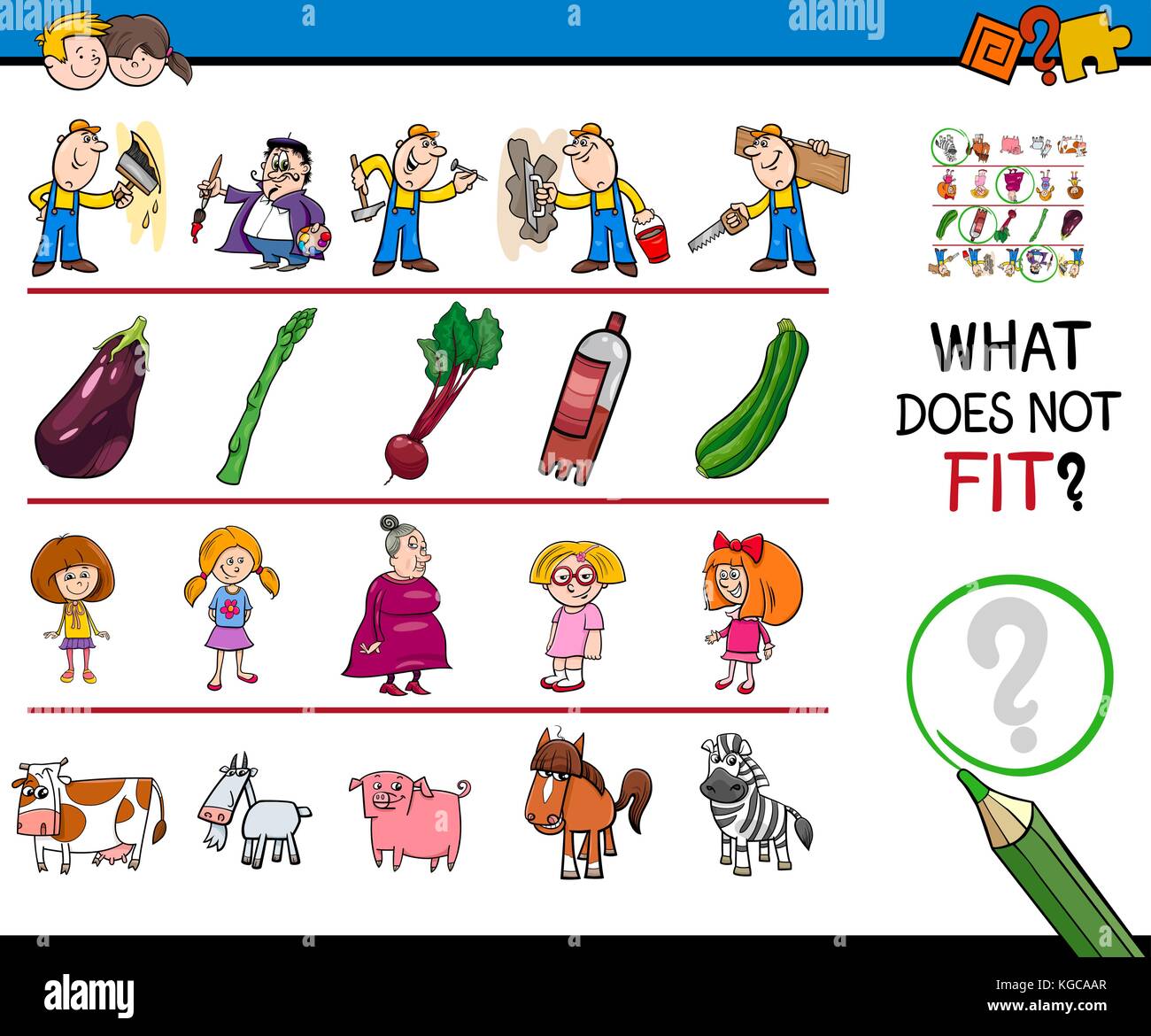 Cartoon Illustration of Finding Picture that does not Fit with the Rest ...