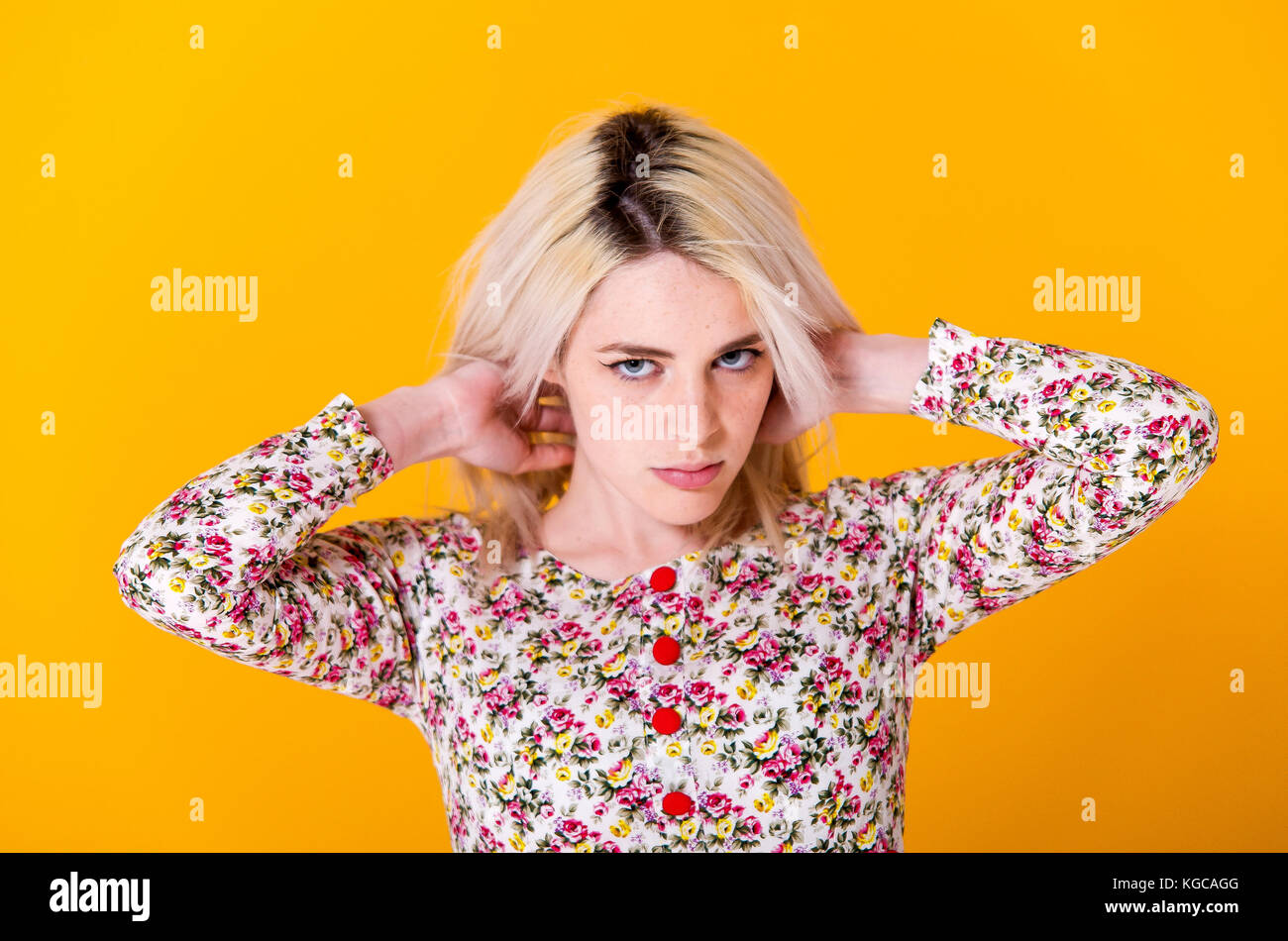 Vintage girl looking bad Stock Photo - Alamy