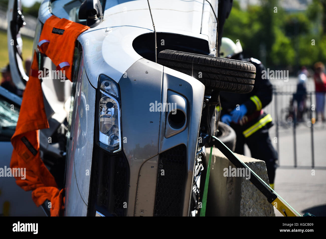 Scene of a car crash and emergency rescue service in action Stock Photo ...