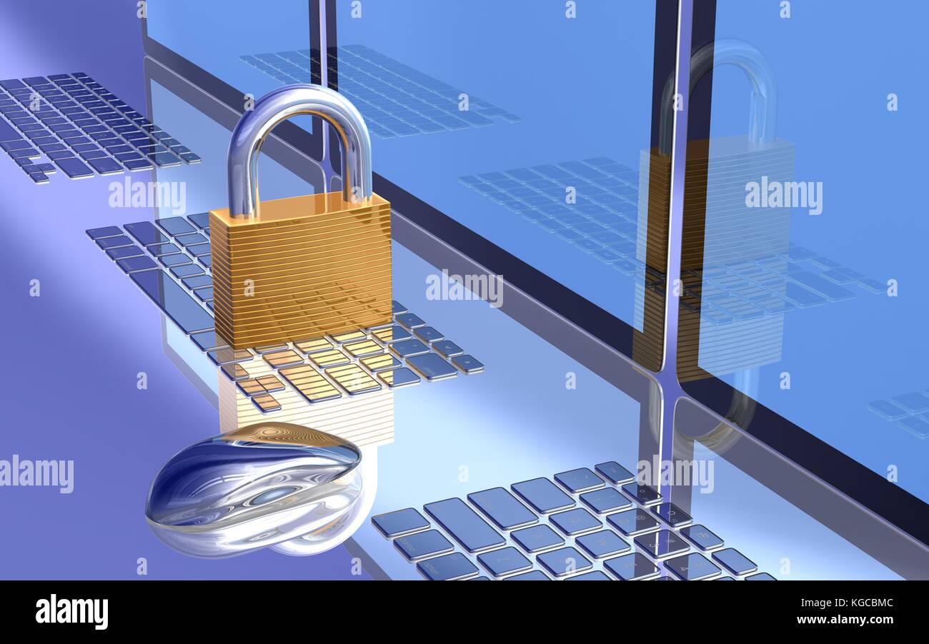 3D PC and padlock illustration Stock Photo - Alamy