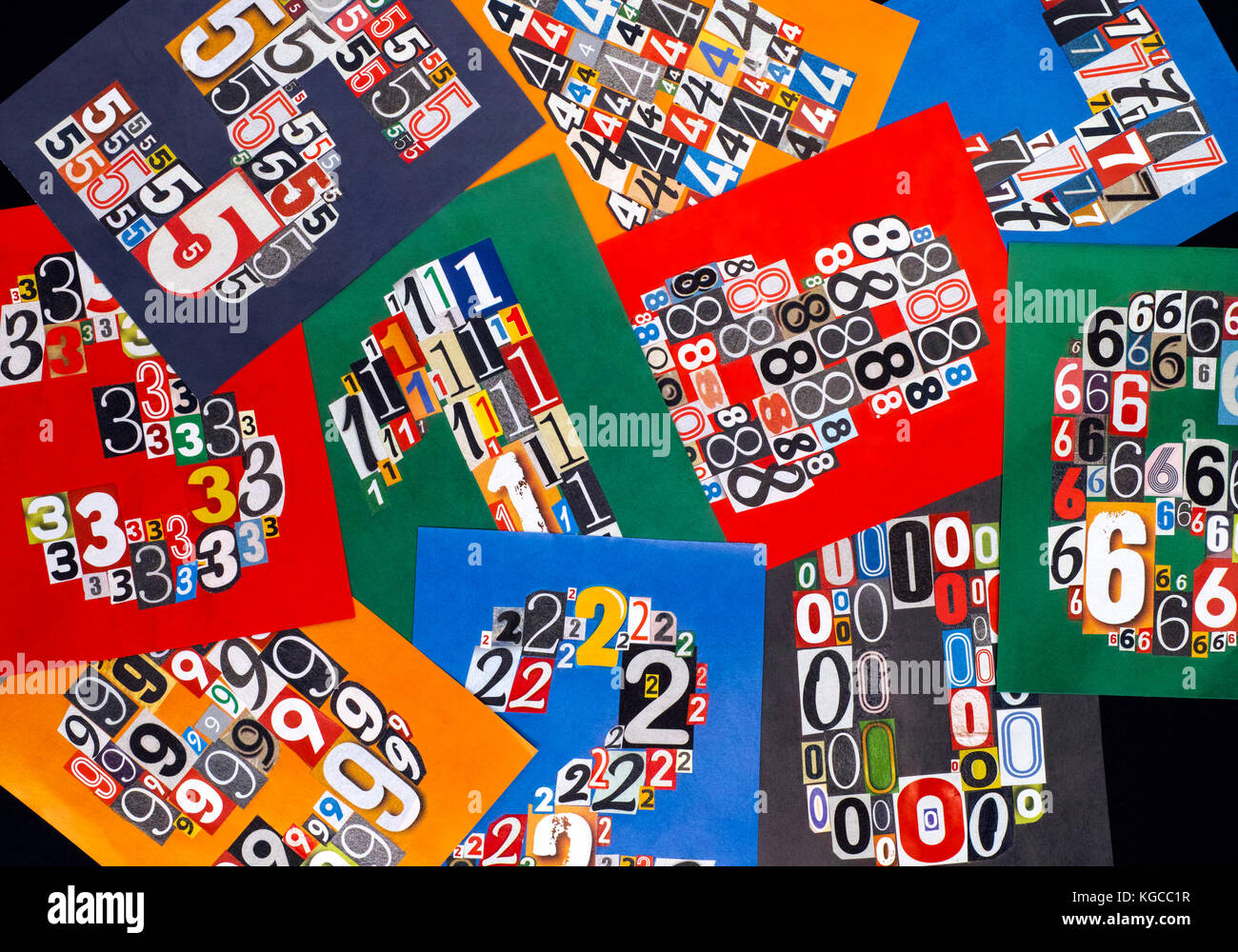 Ten numbers made from numbers cutting from magazines on black ...