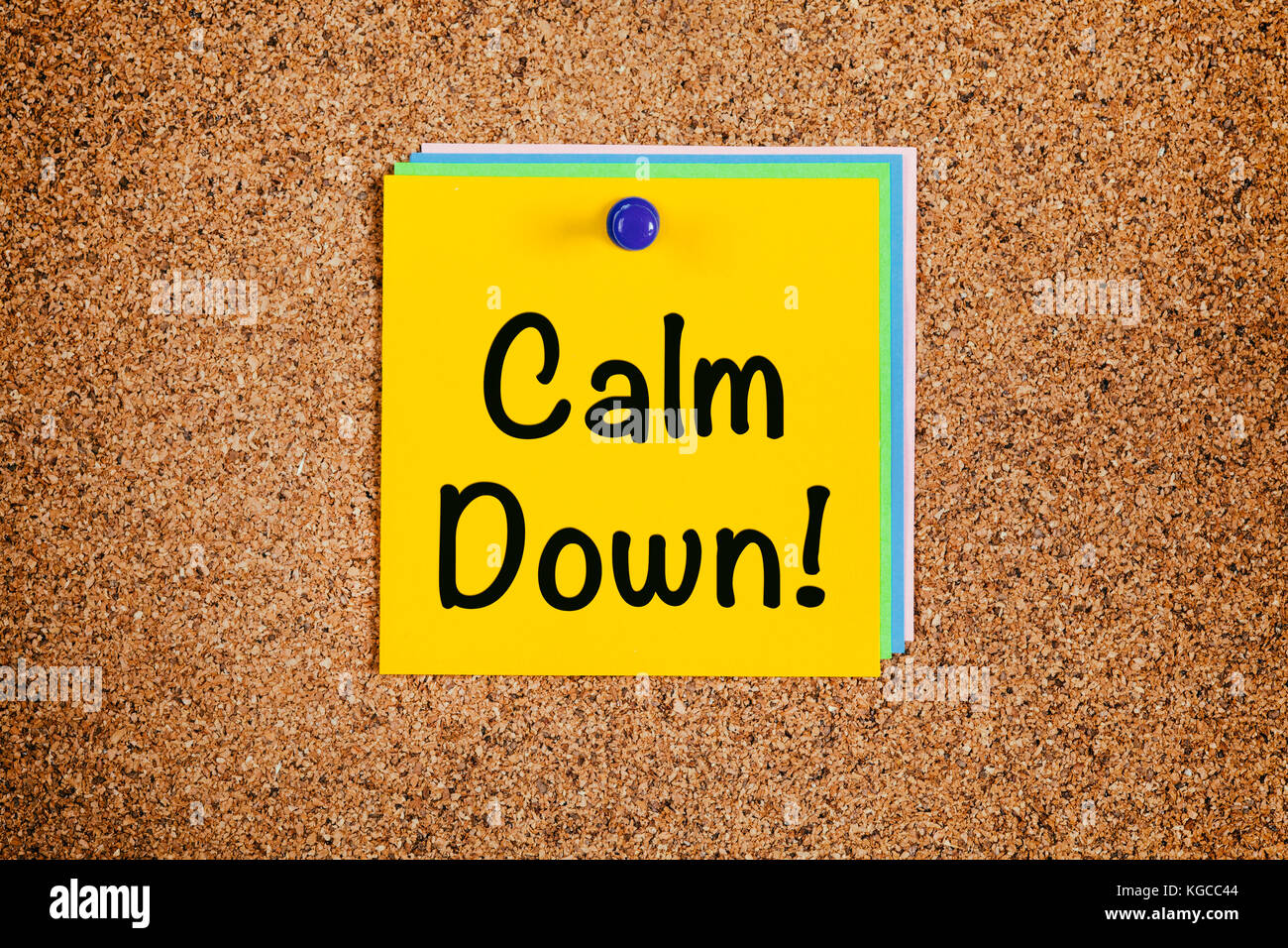 Paper notes with words Calm Down! on cork board Stock Photo - Alamy