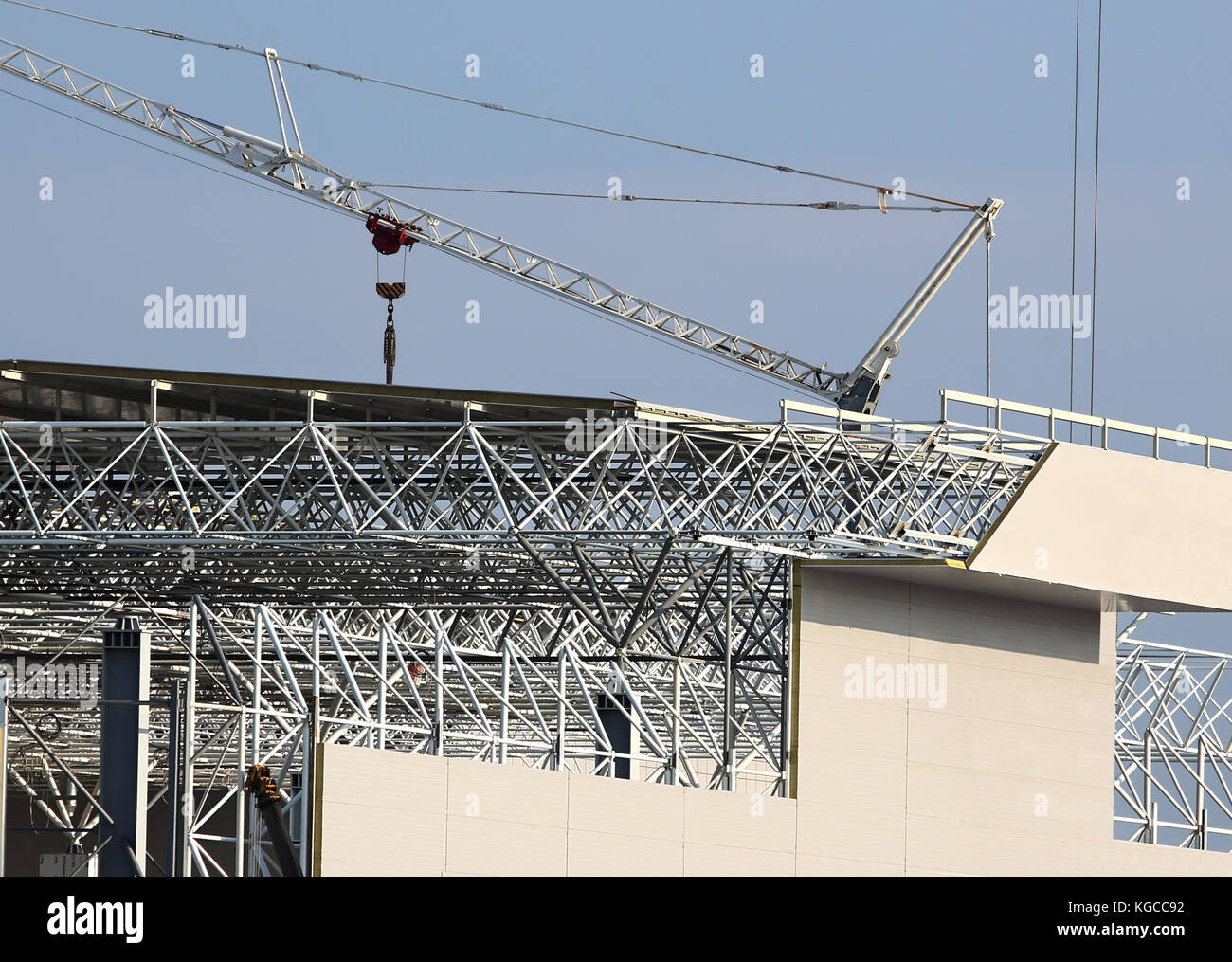 Construction site. Installation of coverings on a skeleton of ...