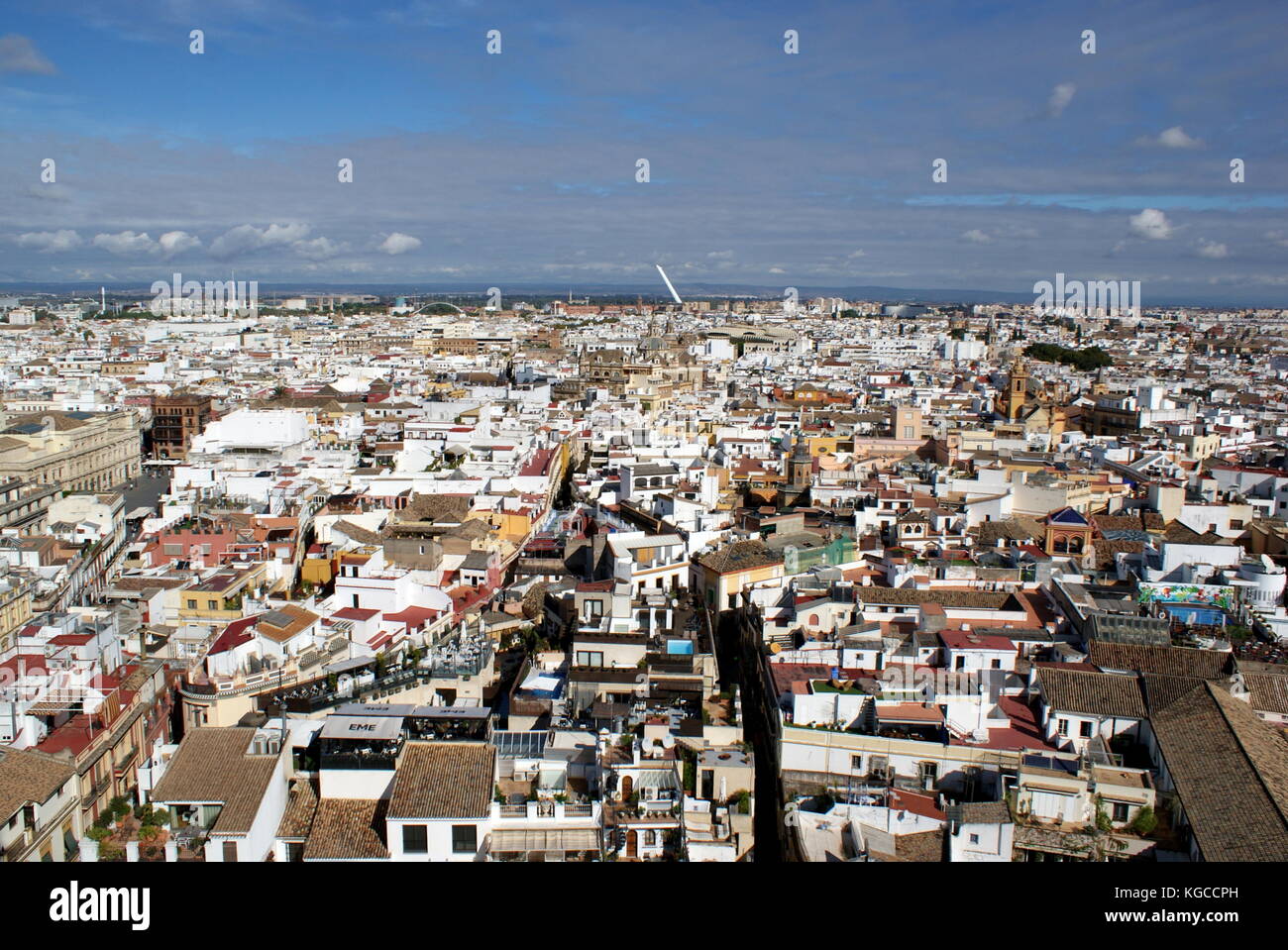Seville city view looking north from the cathedral Giralda tower ...