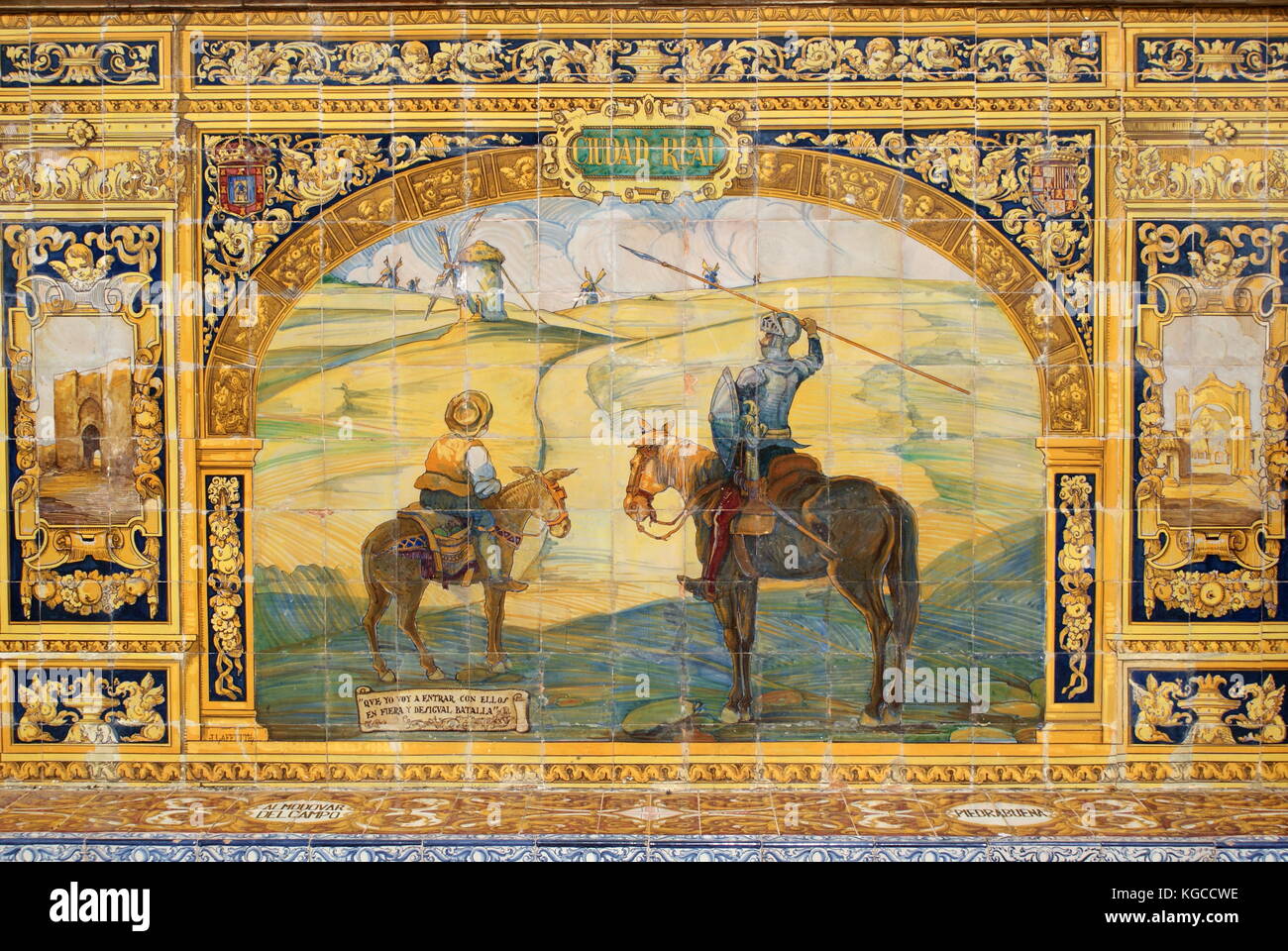 Painted ceramic tile work at the Plaza de Espana, Seville, Spain Stock ...