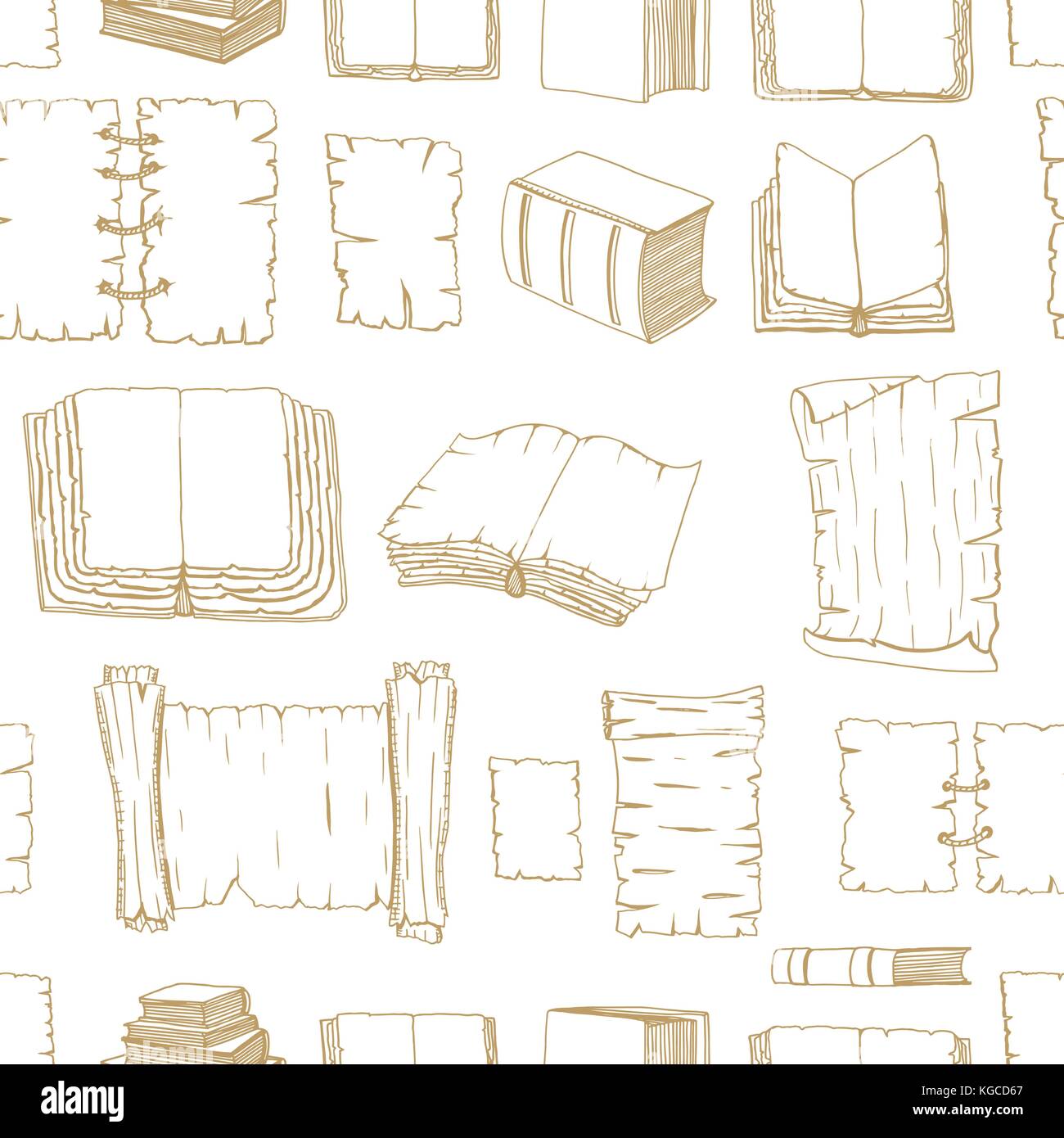 Seamless monochrome pattern of Hand Drawn Illustrations of Big Set ...