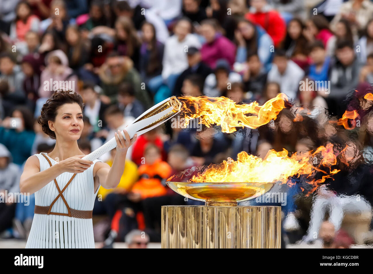 Athens, Greece - Oct 31,2017: The Olympic flame was handed to ...