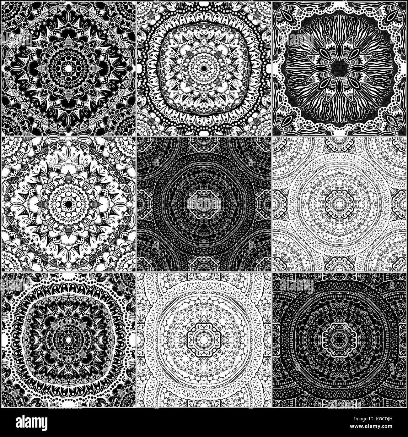 Set Of Monochrome Geometric Seamless Patterns Vector Backgrounds Collection Stock Vector Image