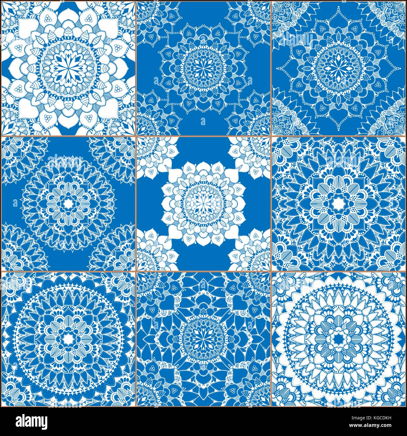 Mega Gorgeous seamless patchwork pattern from dark blue and white Moroccan, Portuguese tiles ...