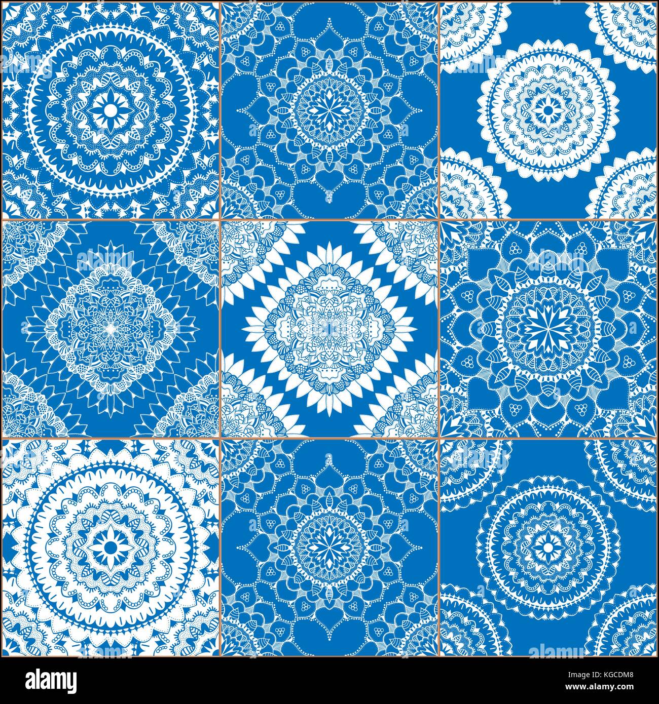 Mega Gorgeous seamless patchwork pattern from dark blue and white Moroccan, Portuguese tiles ...