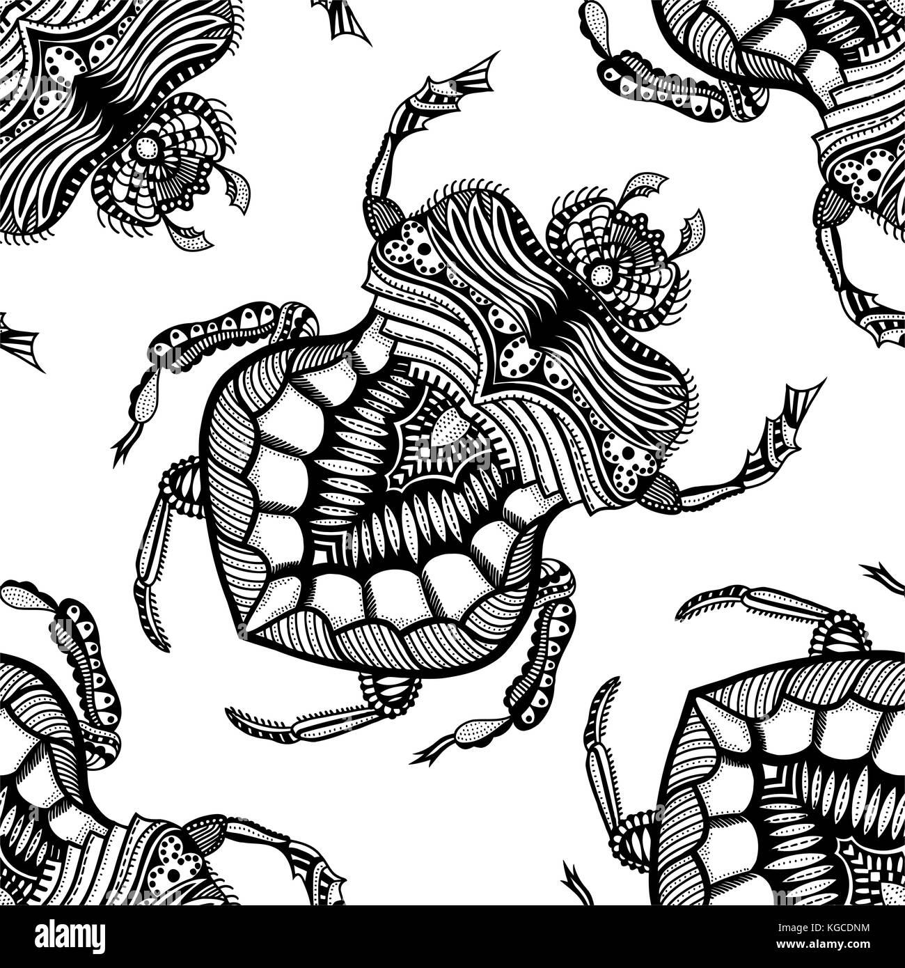 Vector seamless pattern with Black and white hand drawn zentangle ...