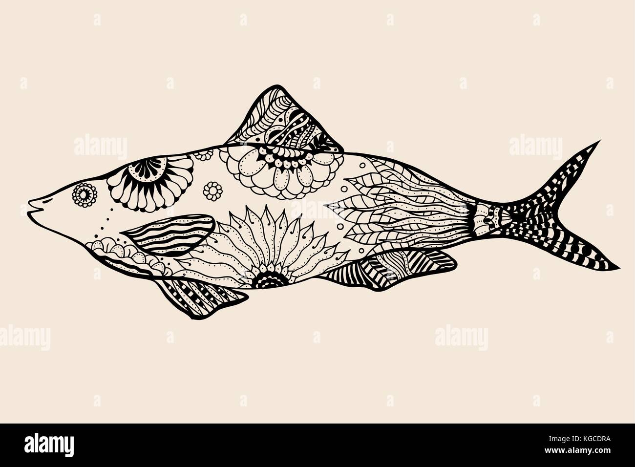 ornamental graphic fish. Vector vintage engraving. Zentangle. Hand ...