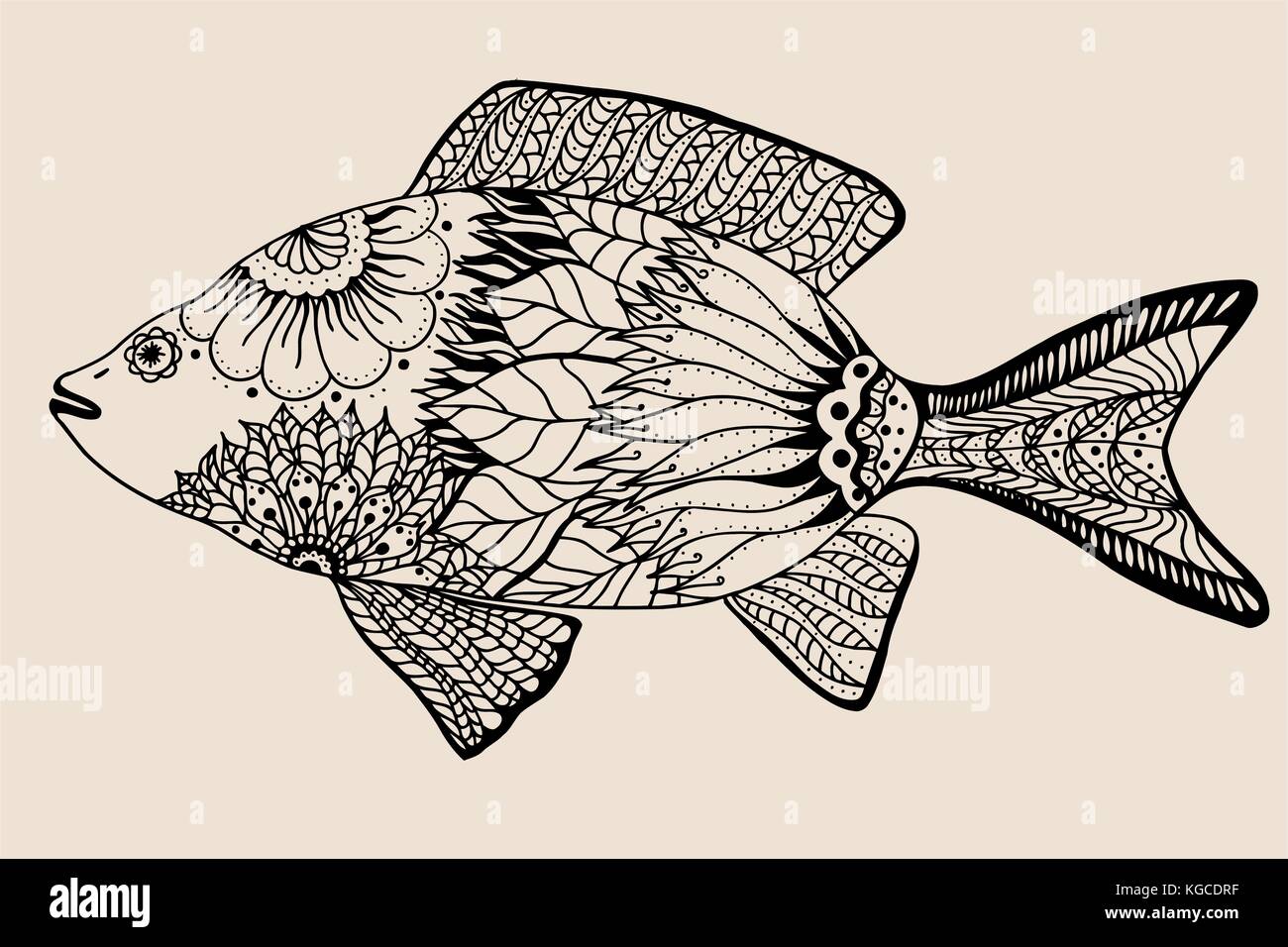 ornamental graphic fish. Vector vintage engraving. Zentangle. Hand ...